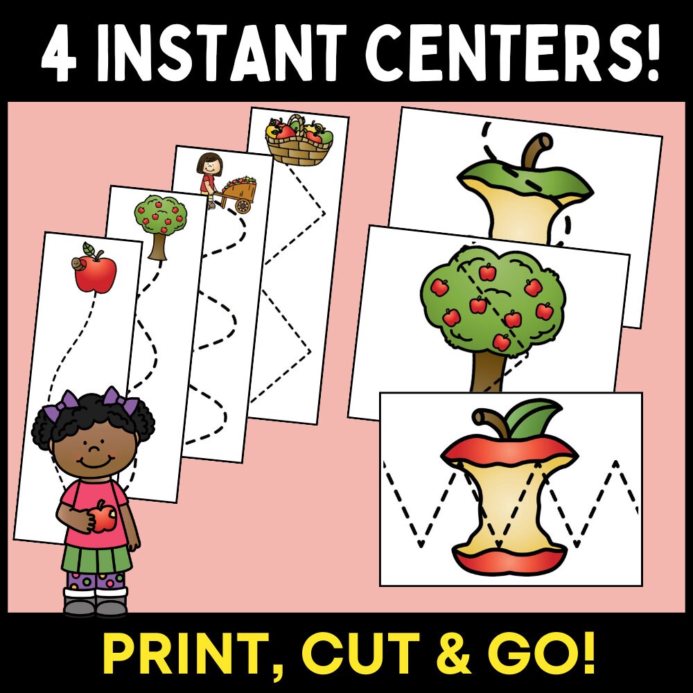 Cutting Practice Cards for Fine Motor Skills With Apple Theme - Etsy