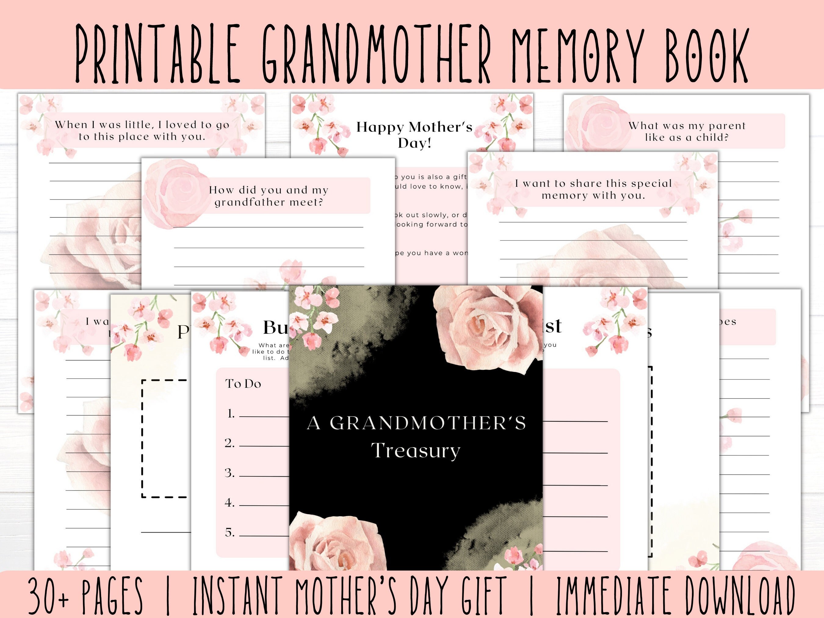 Printable Grandmother Memory Book, Grandmother Gift, Grandma Gift, Last ...