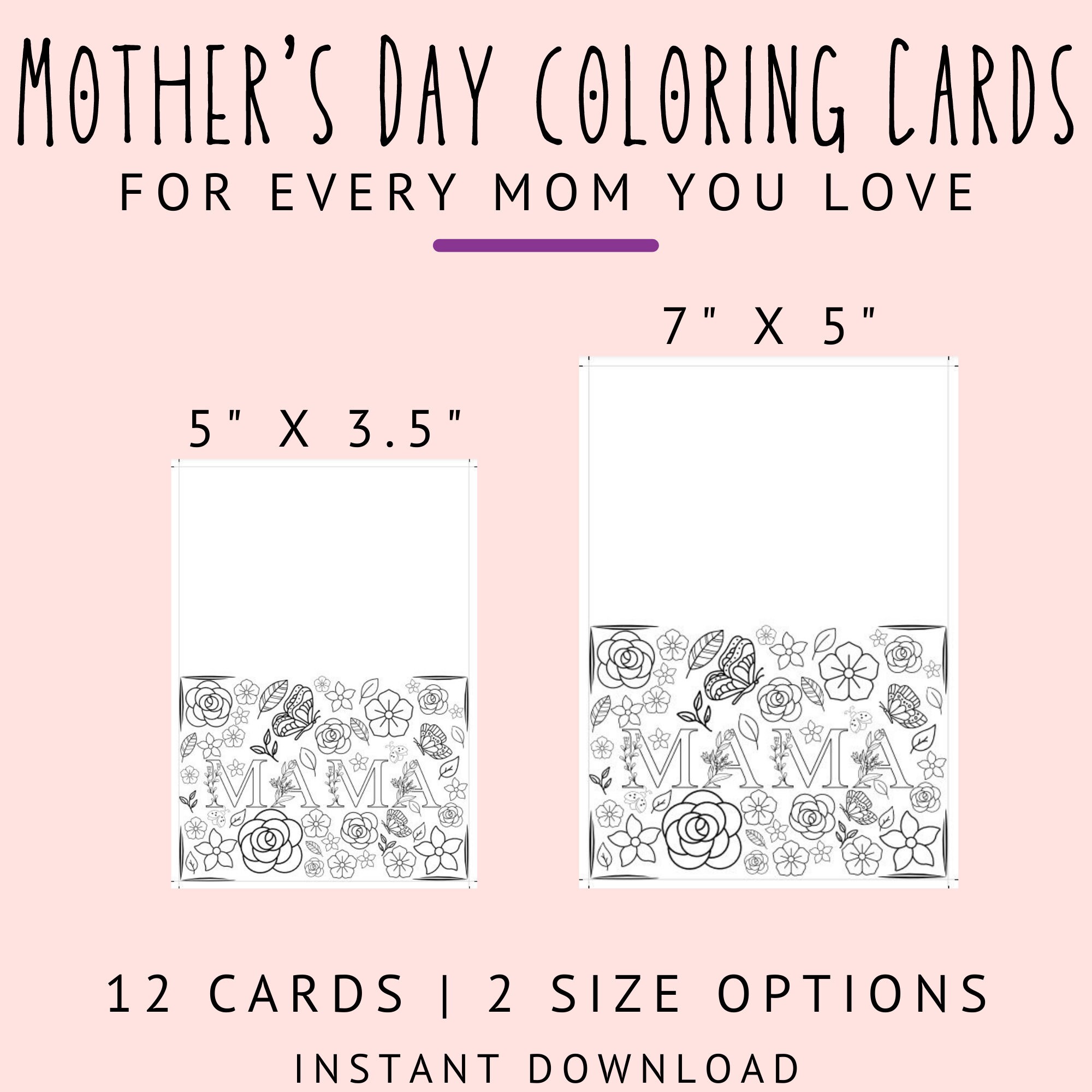 Mother's Day Coloring Cards, 12 Card Set for Mom, Grandma, Aunt ...