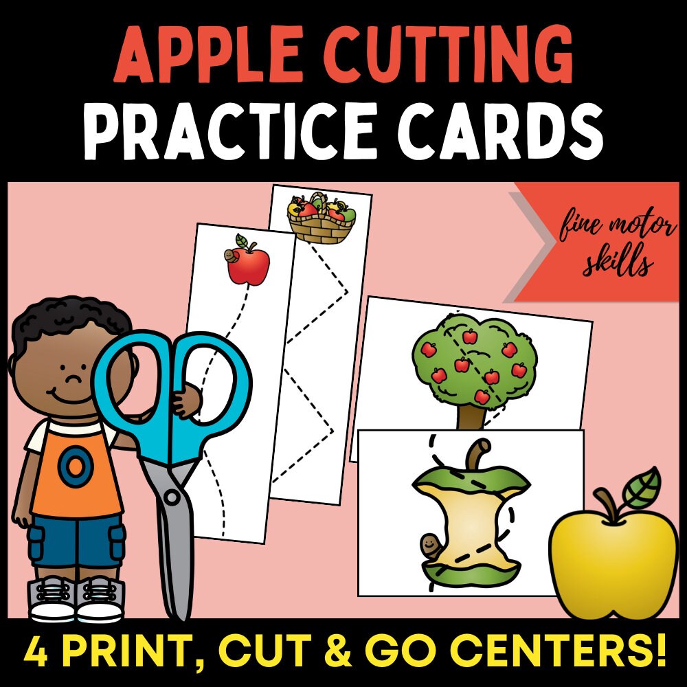 Cutting Practice Cards for Fine Motor Skills With Apple Theme - Etsy