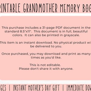 Printable Grandmother Memory Book, Grandmother Gift, Grandma Gift, Last ...