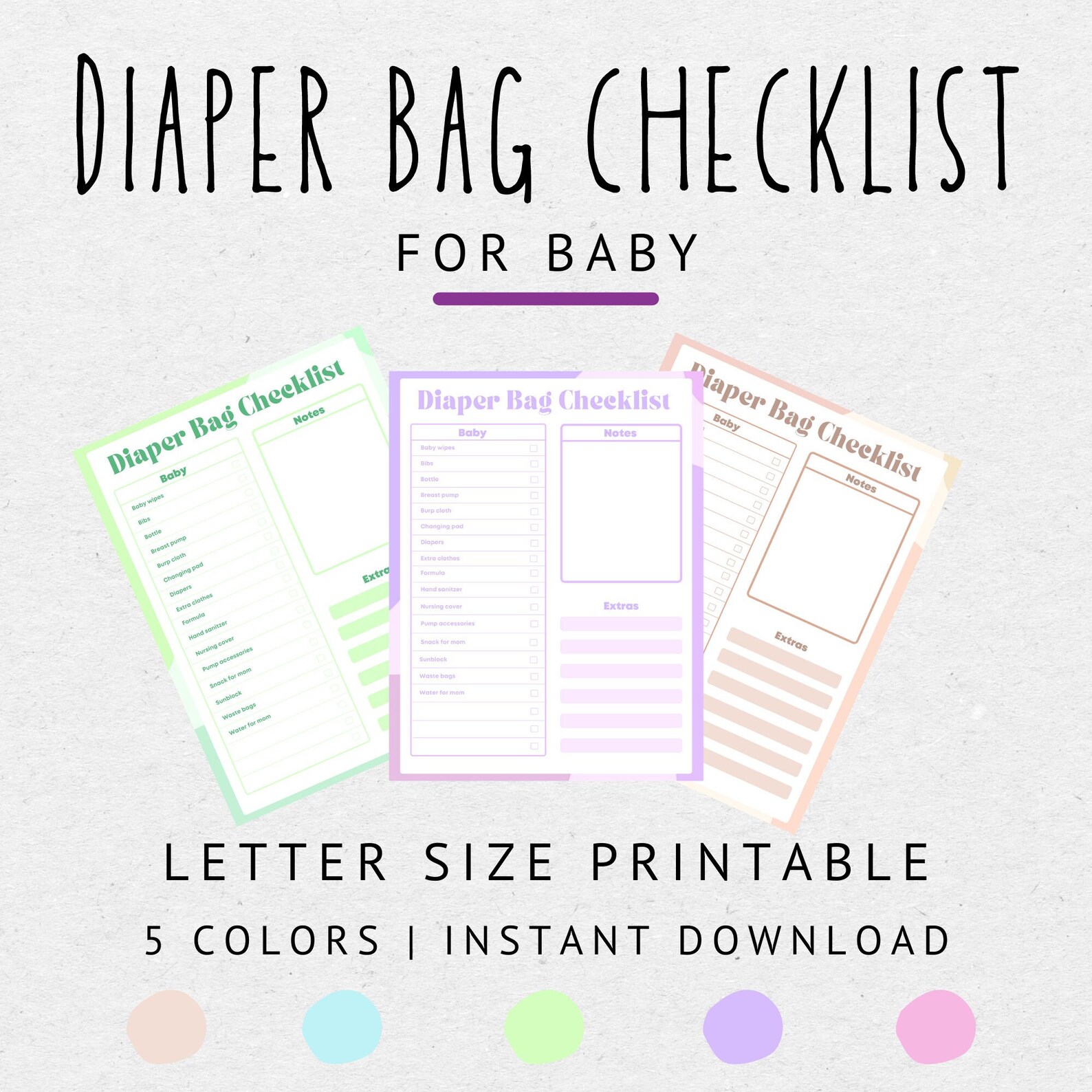Diaper Bag Checklist for Baby, Baby Essentials Checklist Printable ...
