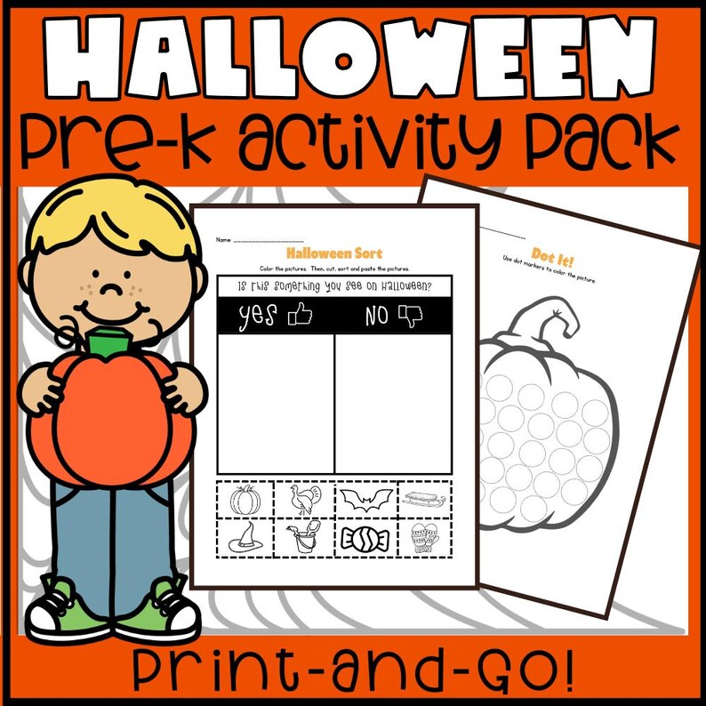 Halloween No Prep Preschool Activity Pack: Print and Go Worksheets Pre ...