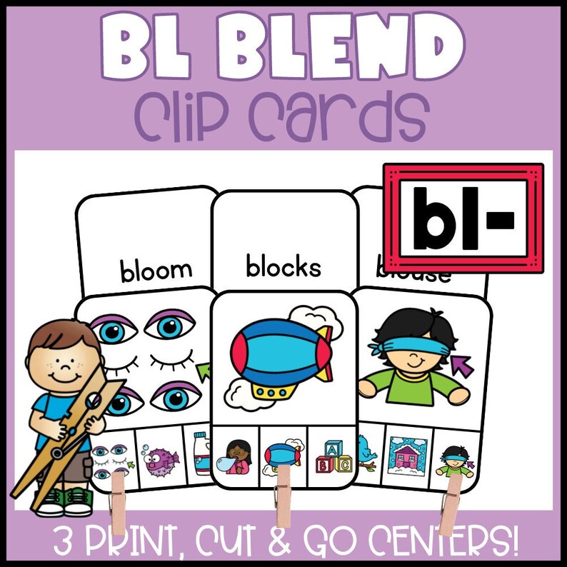 BL Blend Clip Cards, Spelling Activity With Fine Motor Skills - Etsy