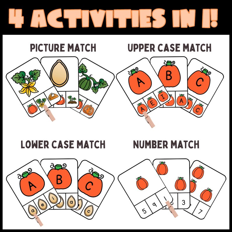 Pumpkin Clip Cards for Fine Motor Skills Using Clothespins - Etsy
