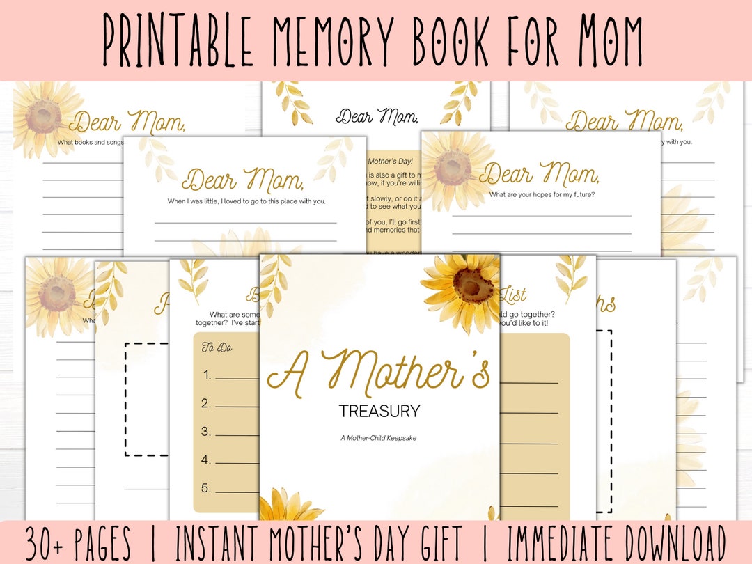 Printable Memory Book for Mom, Mothers Day Gift Book, Last Minute ...