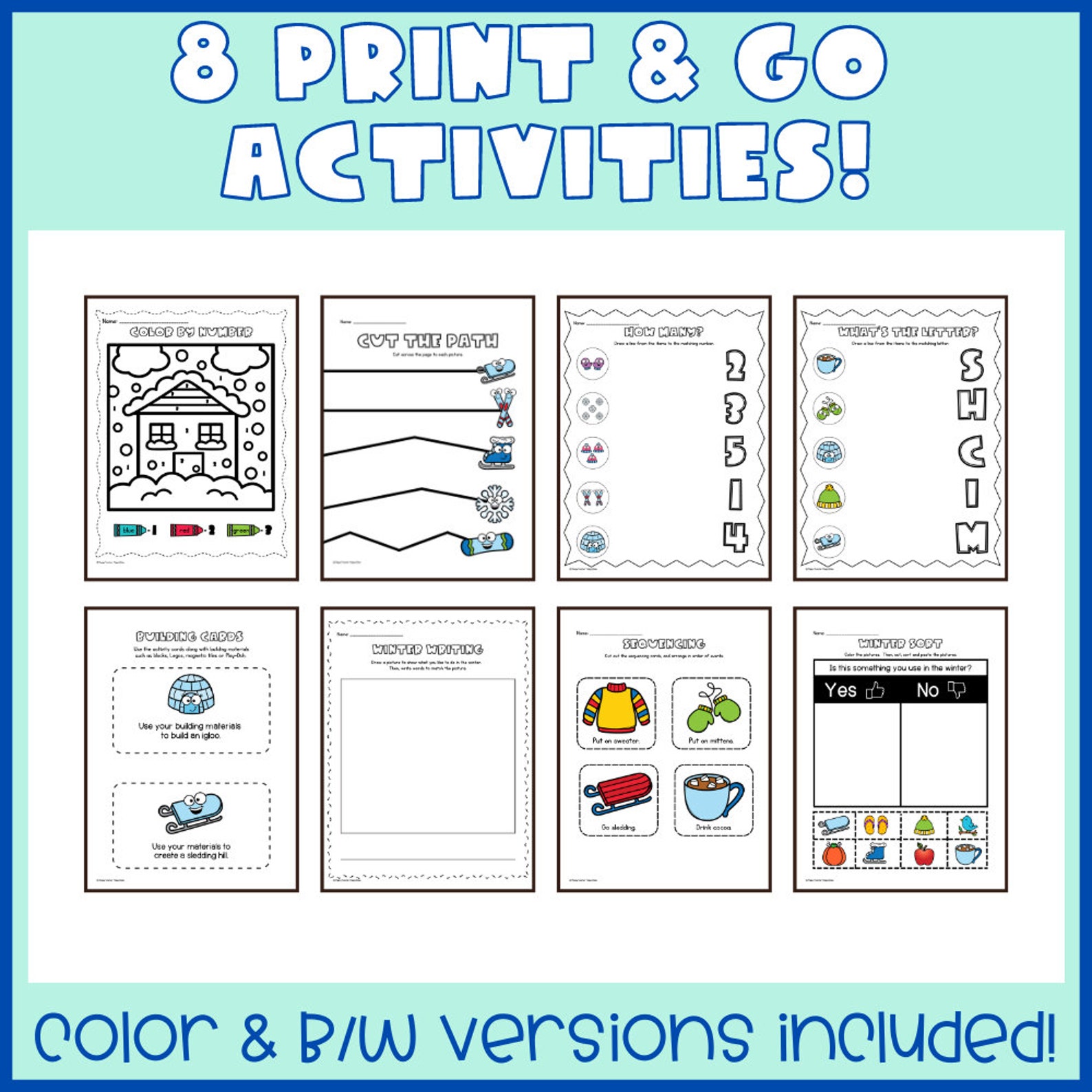 Winter No Prep Preschool Activity Pack: Print and Go - Etsy