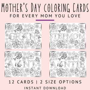Mother's Day Coloring Cards, 12 Card Set for Mom, Grandma, Aunt ...