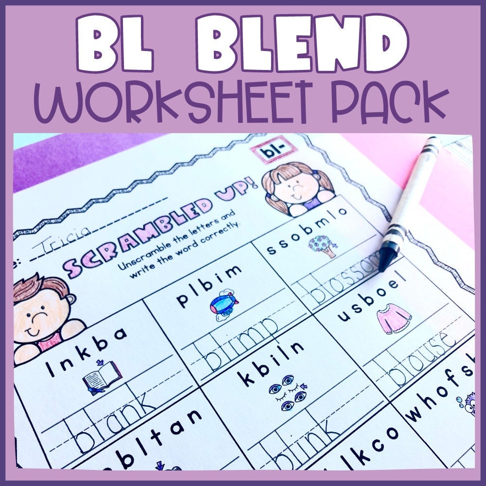 BL Consonant Blend Worksheets - First Grade Word Work Activities - Etsy