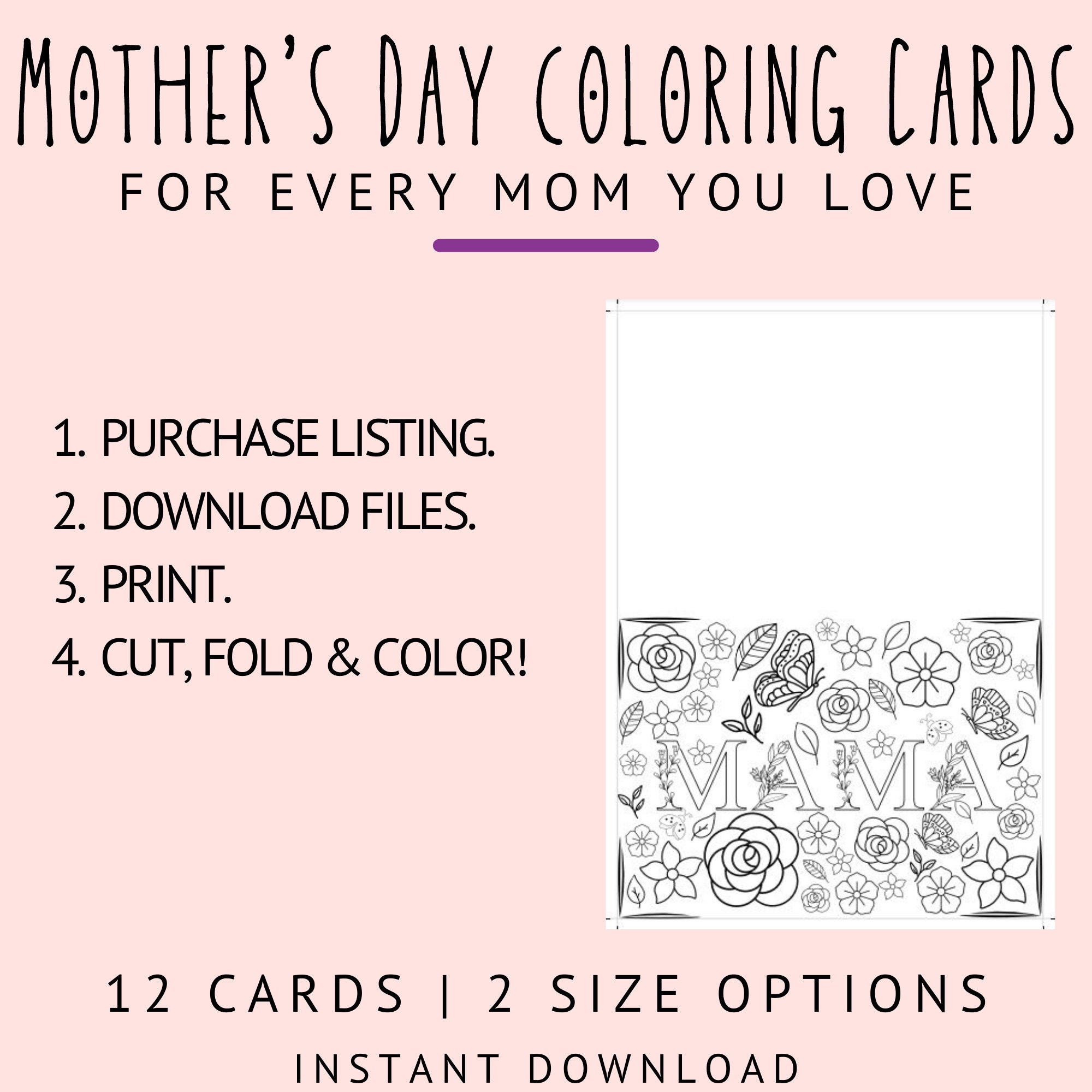 Mother's Day Coloring Cards, 12 Card Set for Mom, Grandma, Aunt ...