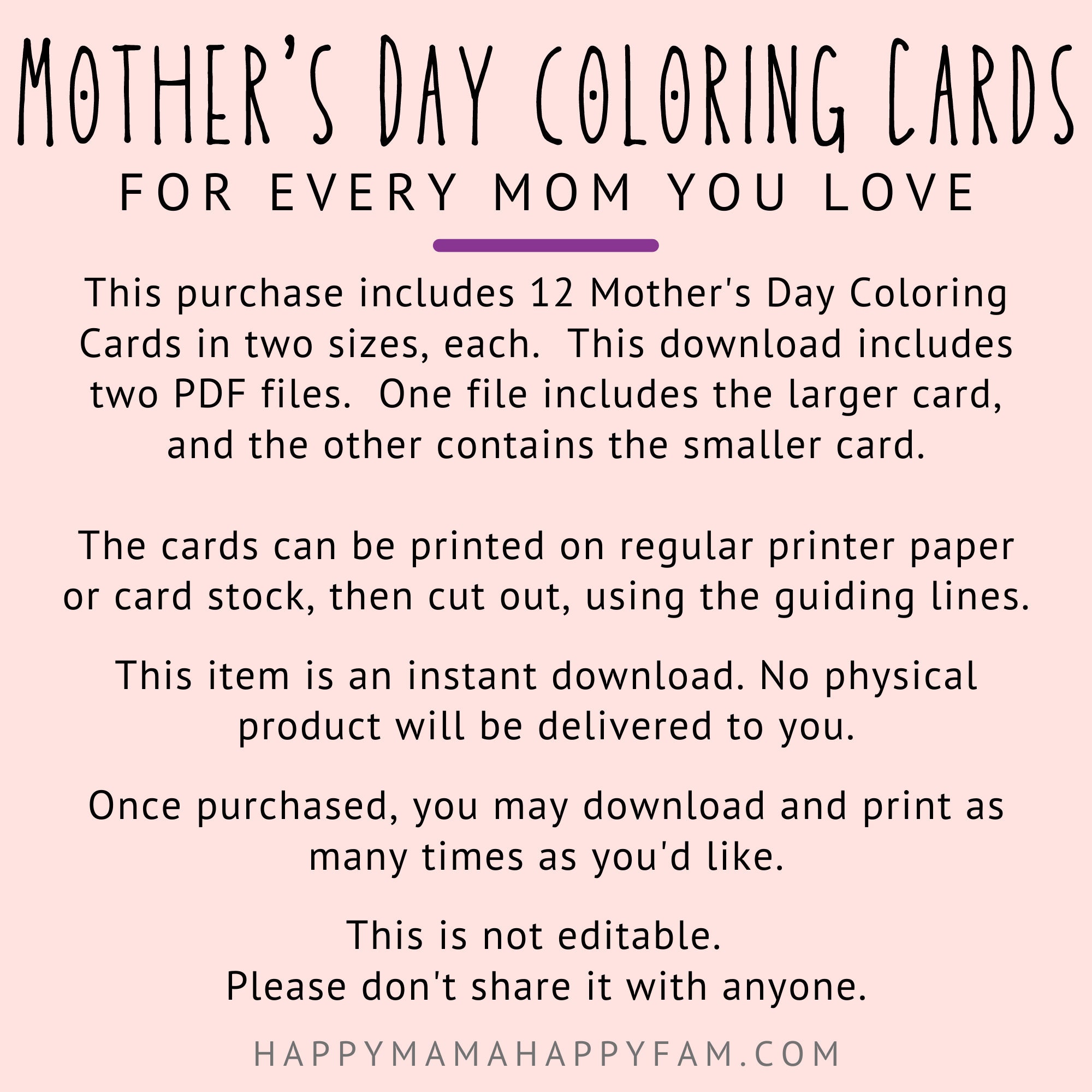 Mother's Day Coloring Cards, 12 Card Set for Mom, Grandma, Aunt ...