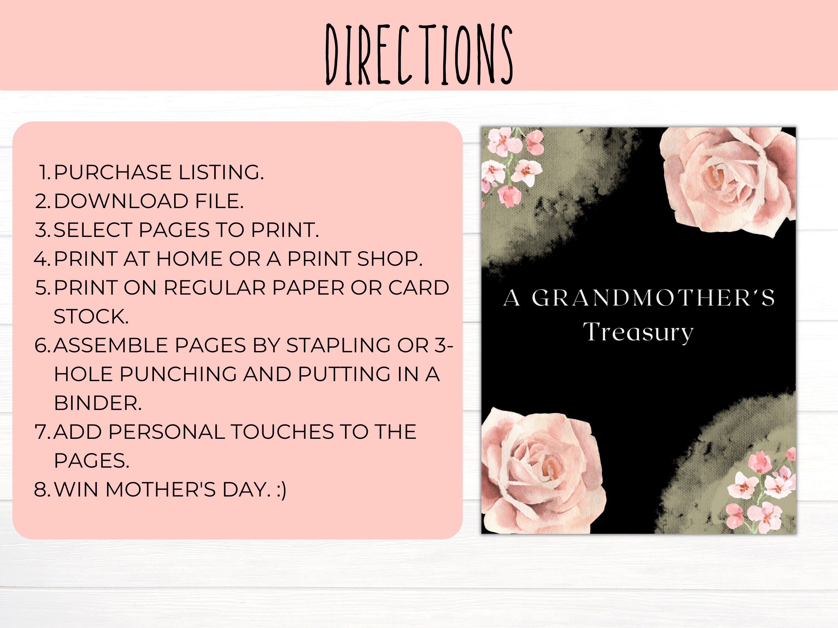 Printable Grandmother Memory Book, Grandmother Gift, Grandma Gift, Last ...