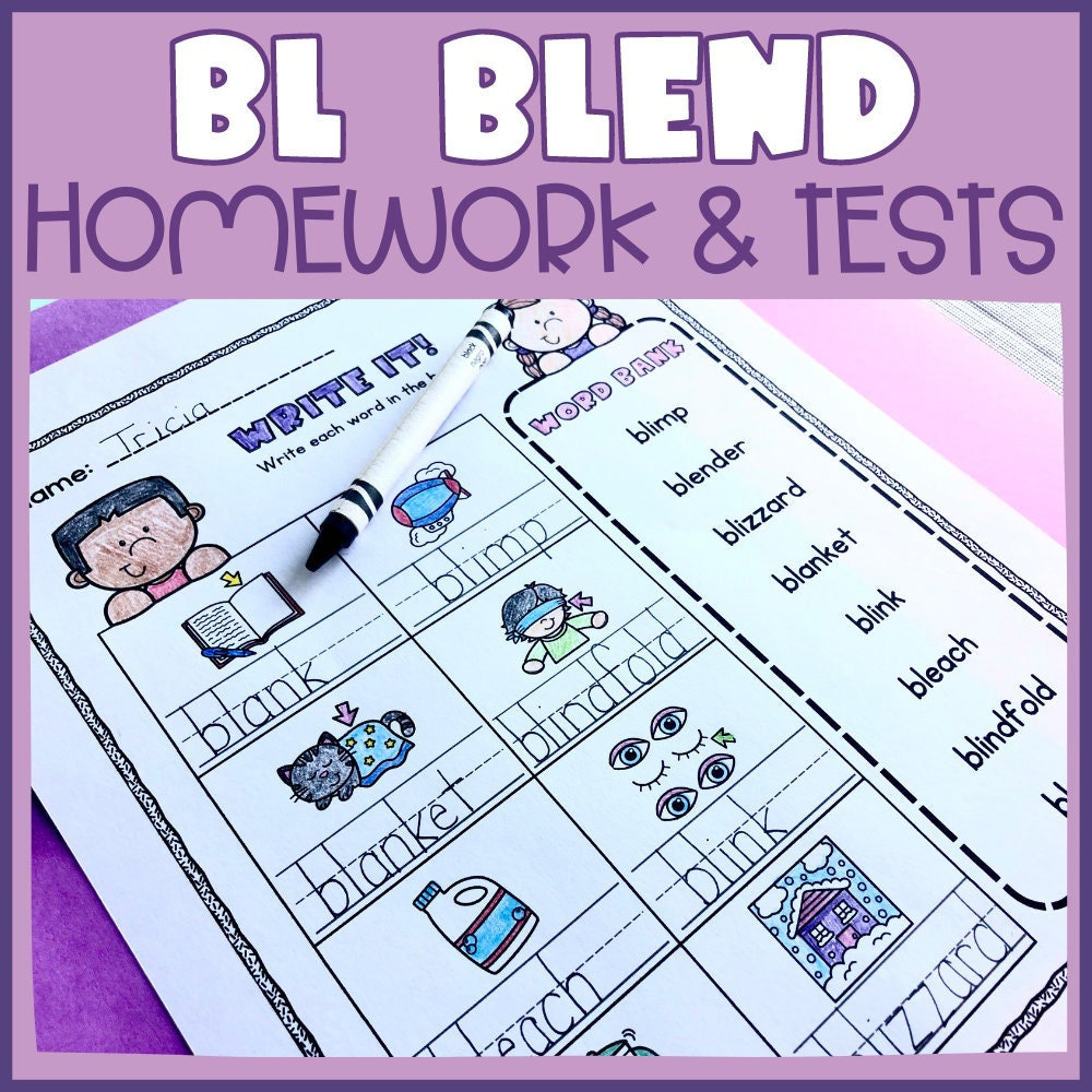 BL Consonant Blends Spelling Homework Worksheets and - Etsy