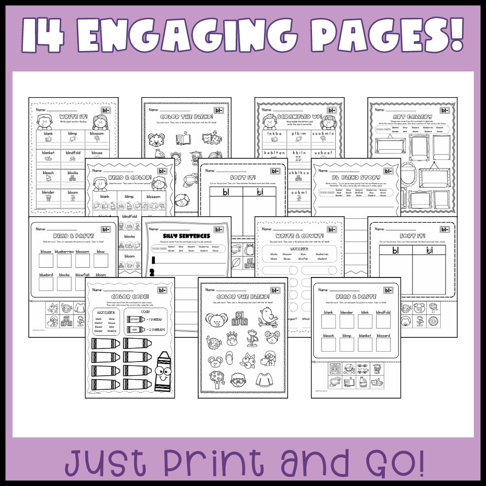 BL Consonant Blend Worksheets First Grade Word Work - Etsy