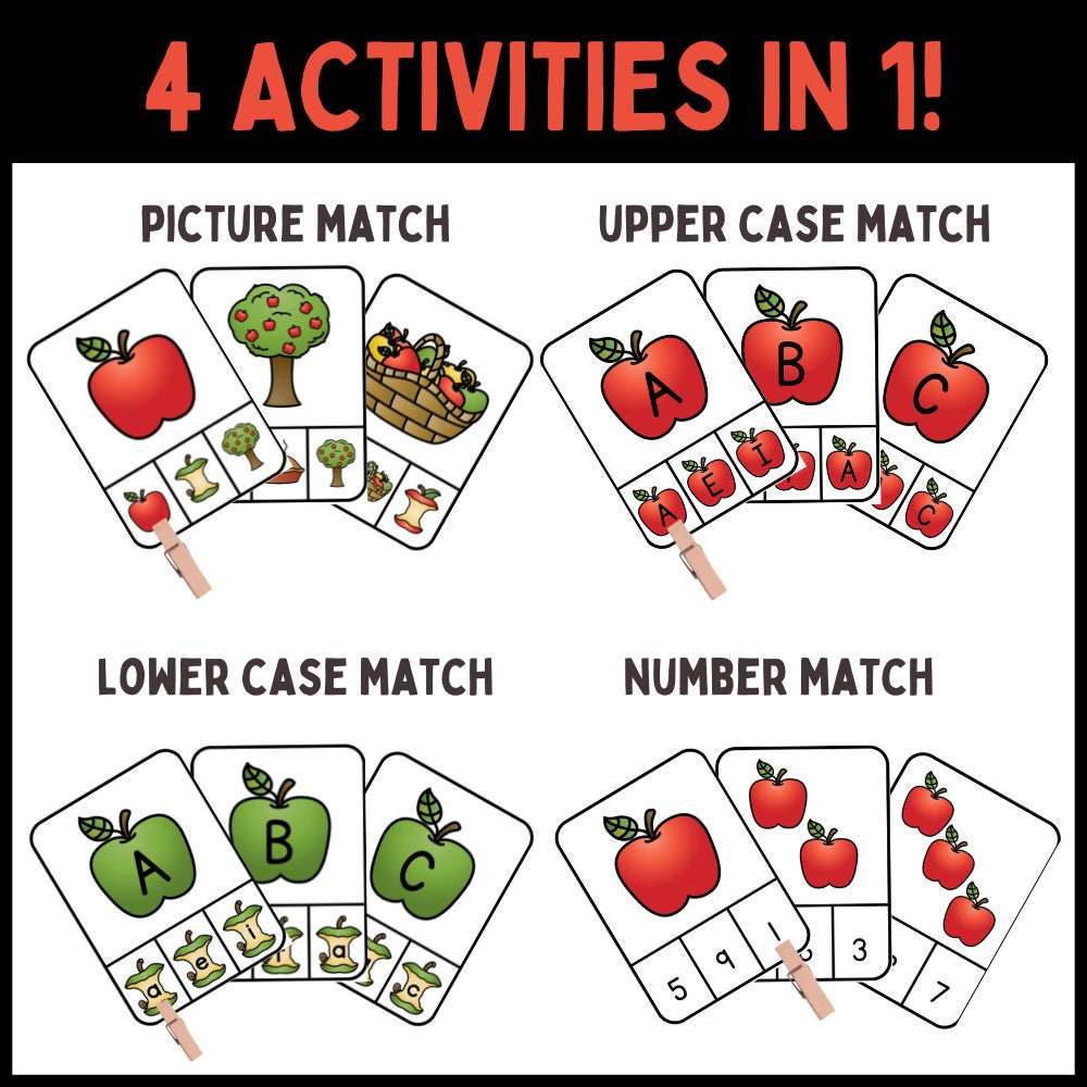 Apple Clip Cards for Fine Motor Skills Using Clothespins - Etsy