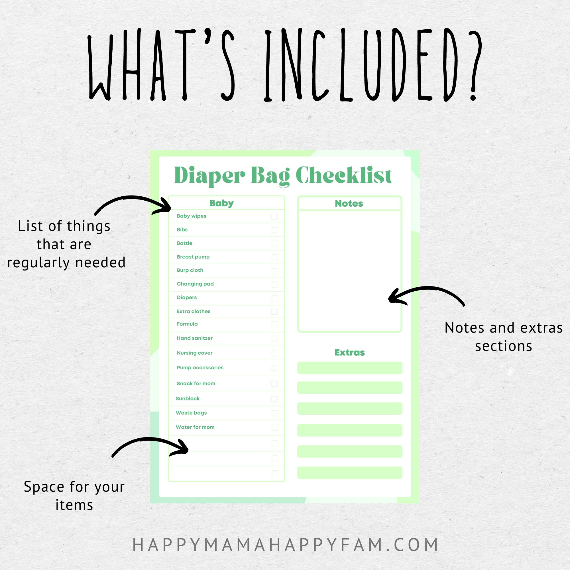 Diaper Bag Checklist for Baby, Baby Essentials Checklist Printable ...