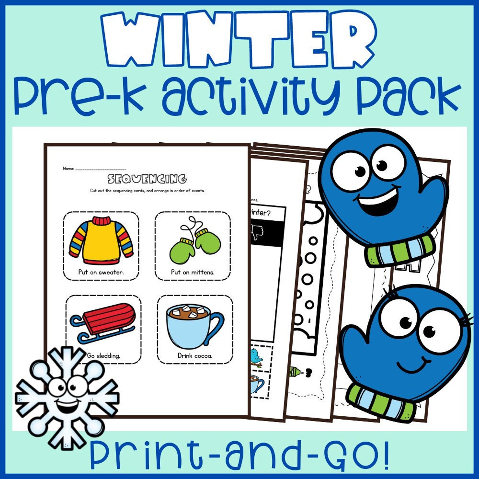 Winter No Prep Preschool Activity Pack: Print and Go Worksheets ...