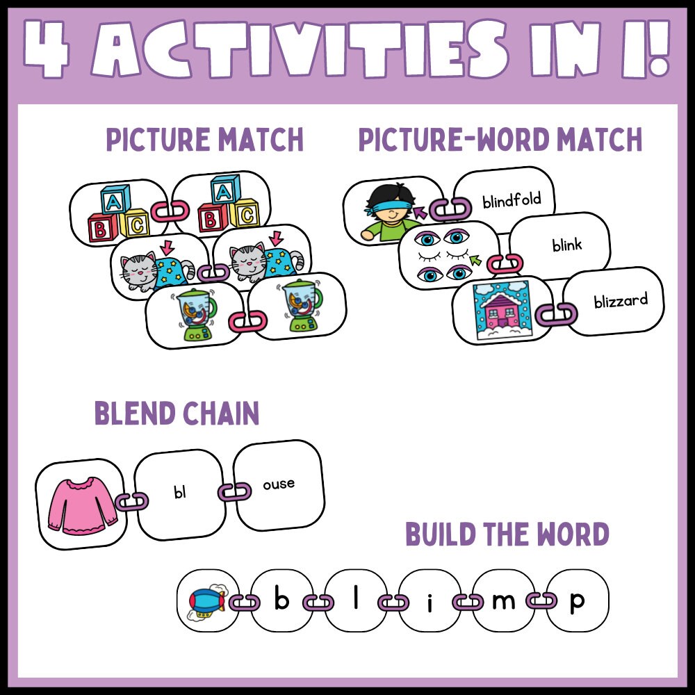 BL Blend Chain Link Cards, Spelling Activity With Fine Motor Skills - Etsy