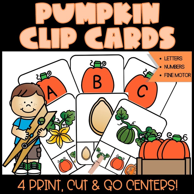 Pumpkin Clip Cards for Fine Motor Skills Using Clothespins - Etsy
