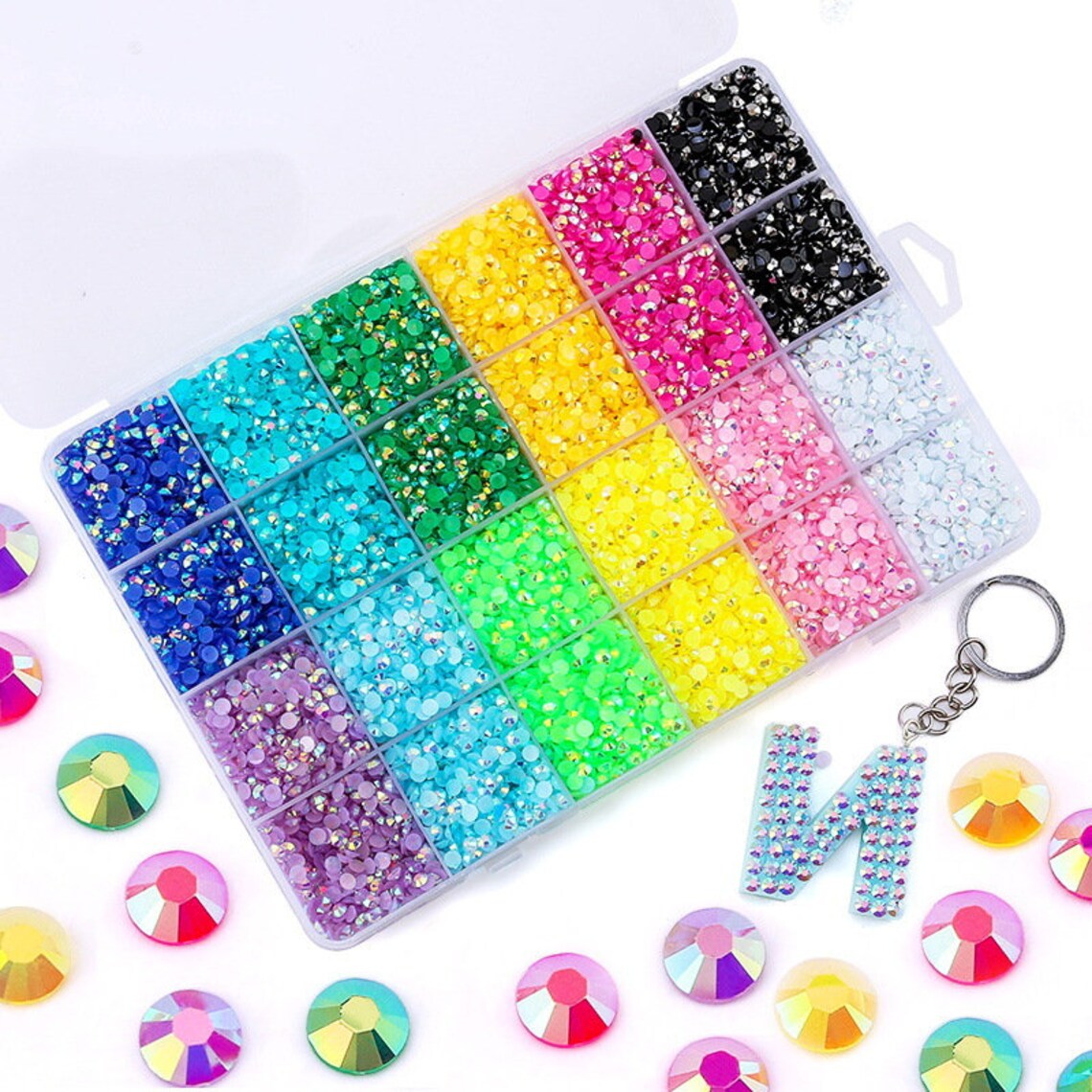 Rhinestone Kit 19200pcs 3mm 4mm 5mm AB Non Hotfix Flatback Jelly ...