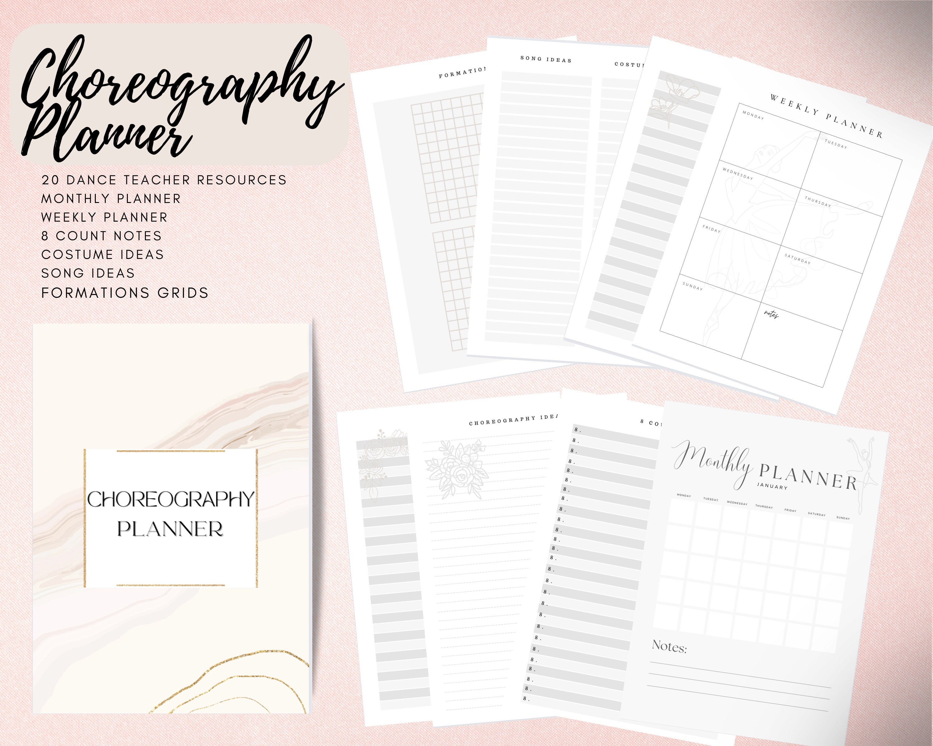 Dance Teacher Choreography Planner Bundle (digital Download) - Etsy