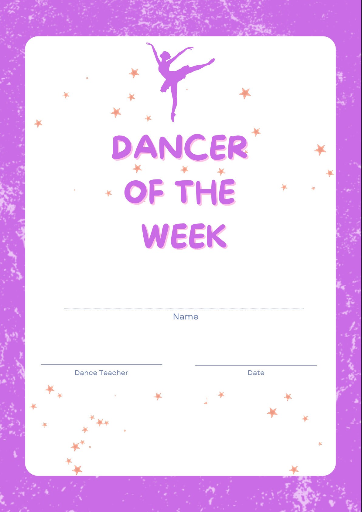 Dancer Certificate, Dancing Award, Dancer Printable, Participation ...