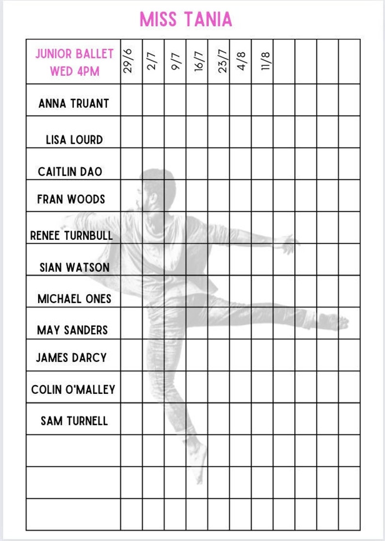 Dance Studio Attendance Tracker / Class Rolls / Dance Teacher Resources ...