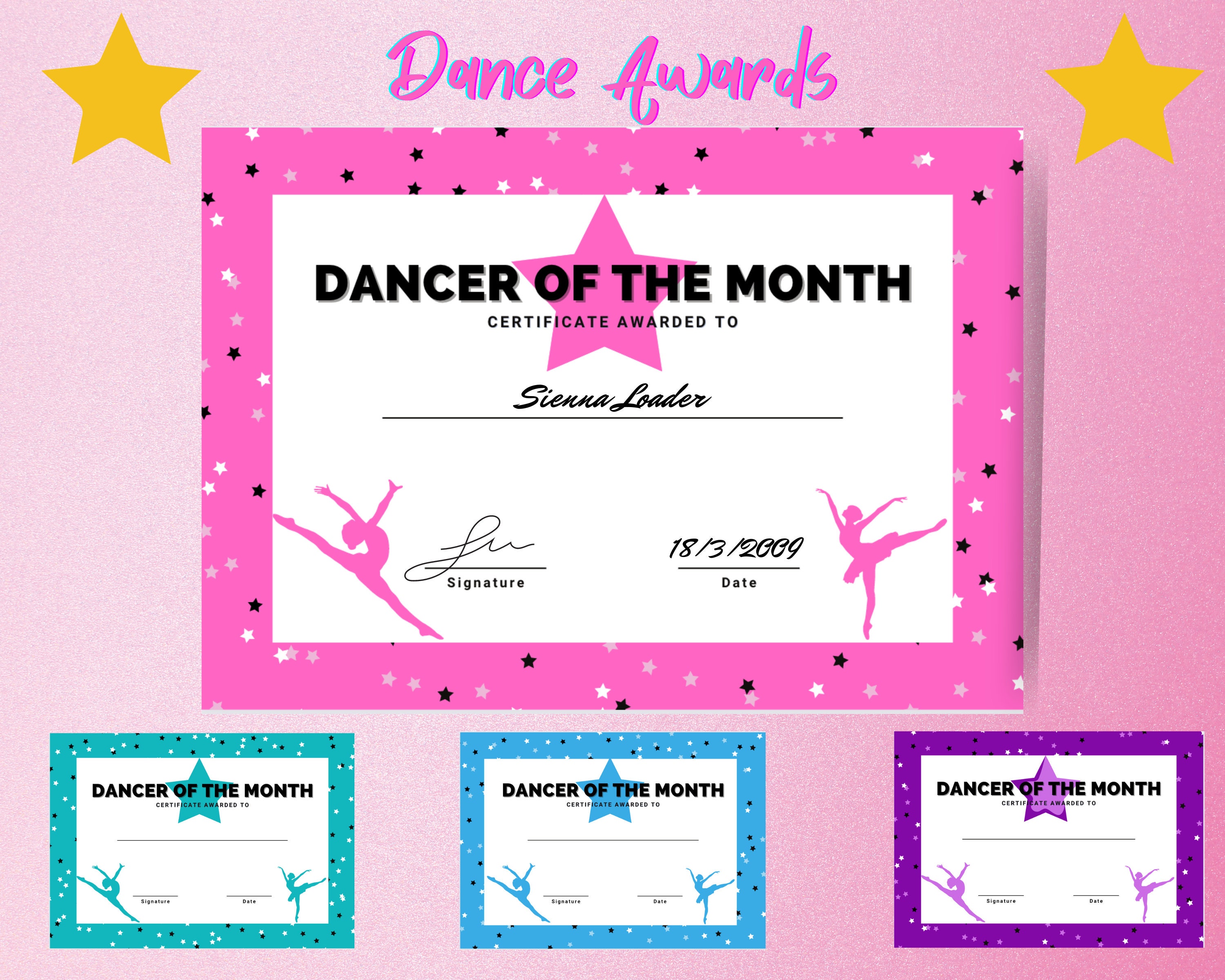 Editable Dance Studio Awards: Printable Certificate Templates (instant ...