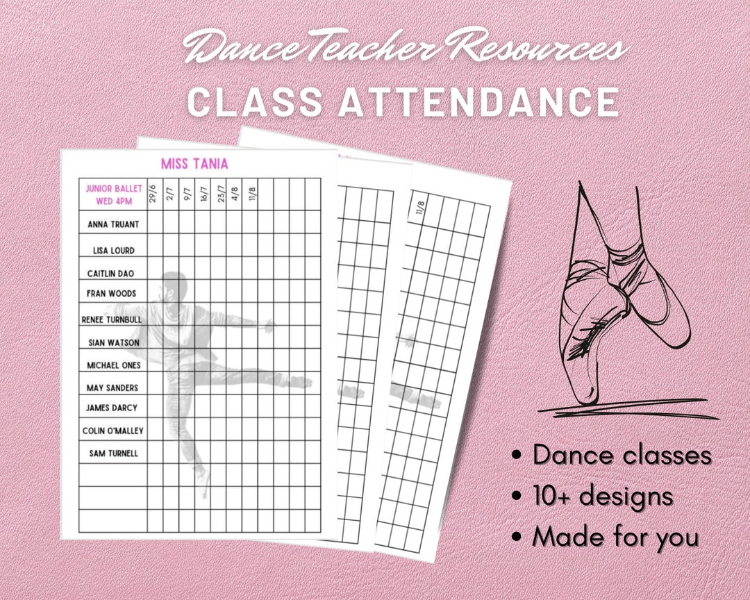 Dance Studio Attendance Tracker / Class Rolls / Dance Teacher Resources ...