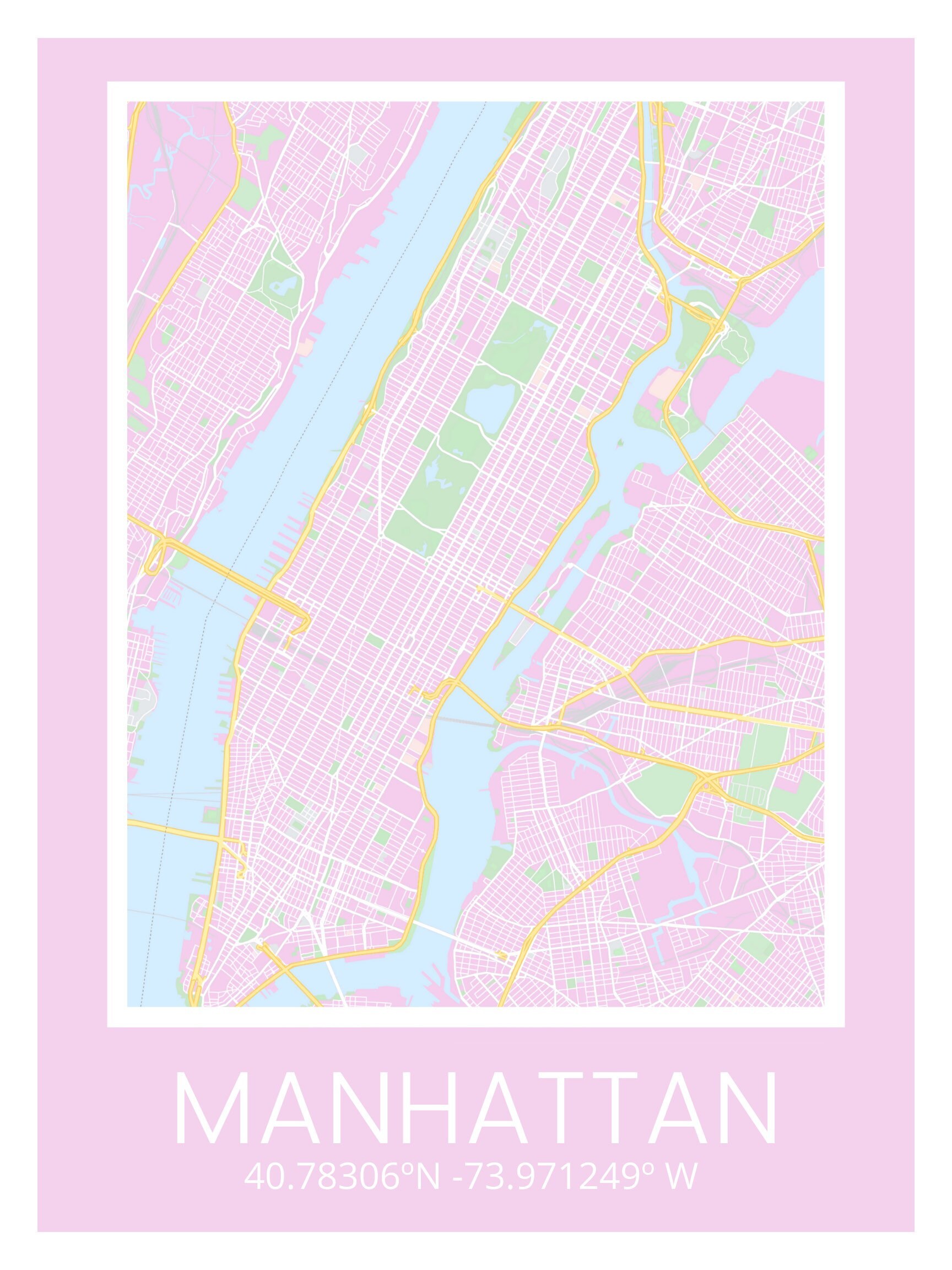 Manhattan NY Map Printable Wall Art - Etsy