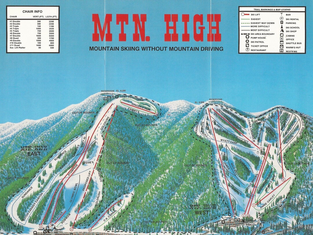 1985 Vintage Mount High Ski Map, Digital Download Wall Art - Etsy