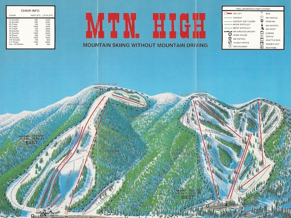 1985 Vintage Mount High Ski Map Digital Download Wall Art | Etsy