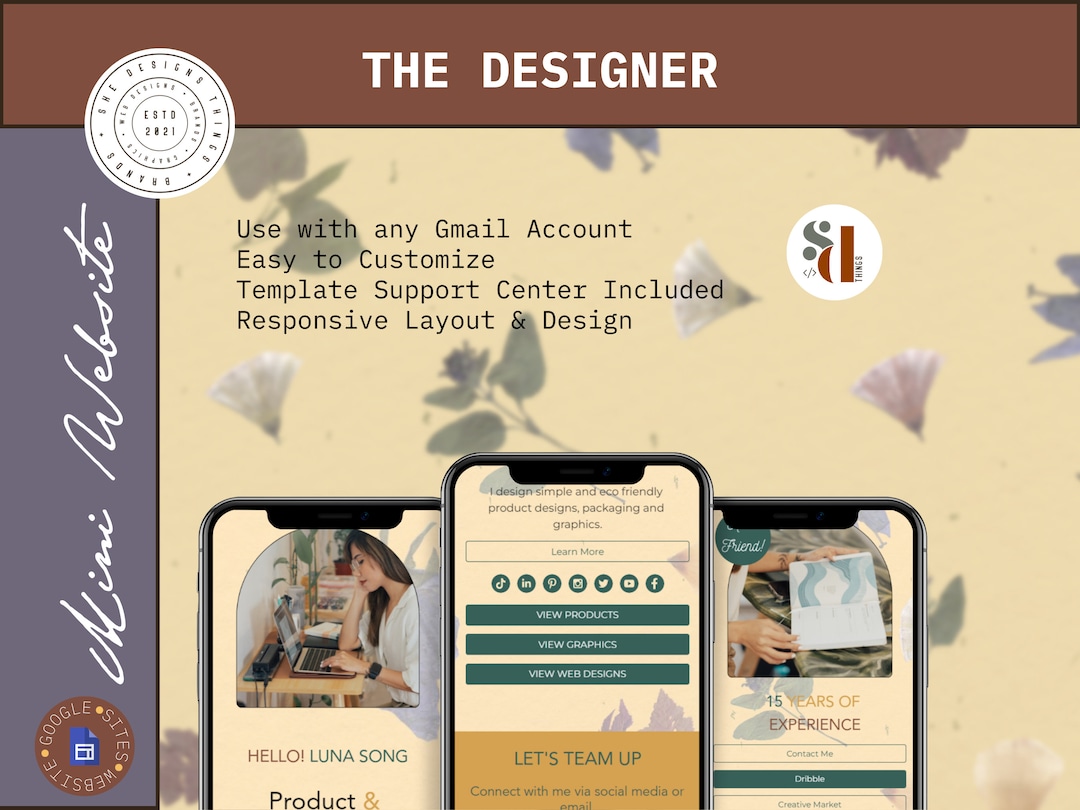 Designer Portfolio Mini Website Template: Google Sites, Social Links - Etsy