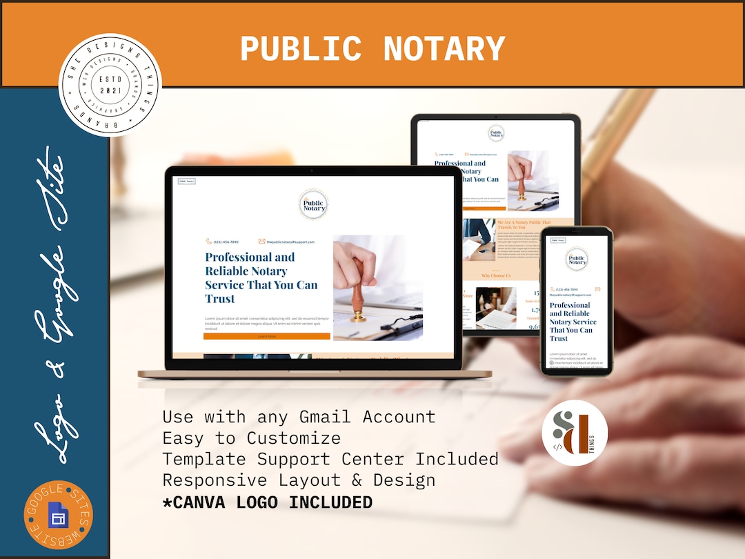 Notary Website Template: Orange Theme, Logo & Google Sites Design - Etsy
