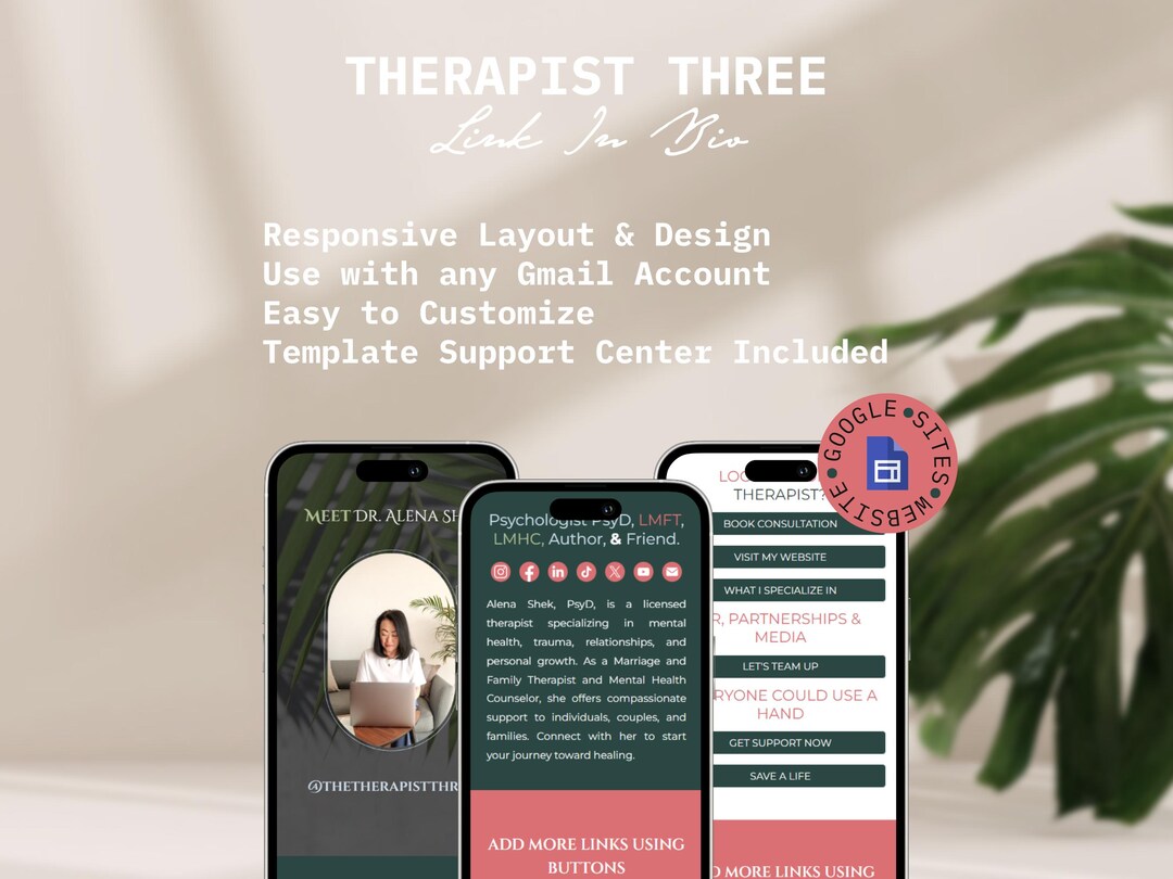 Therapist Three Link in Bio Google Sites Template | Responsive ...