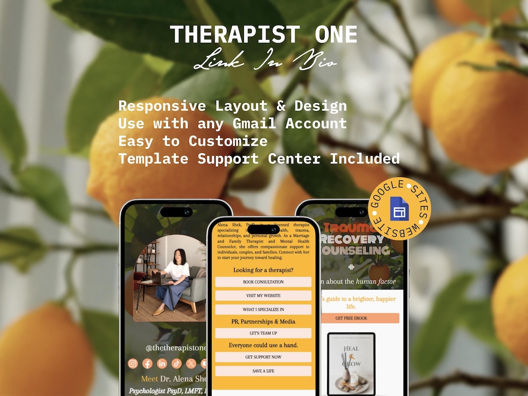 Therapist One Link in Bio Google Sites Template: Responsive Mini ...
