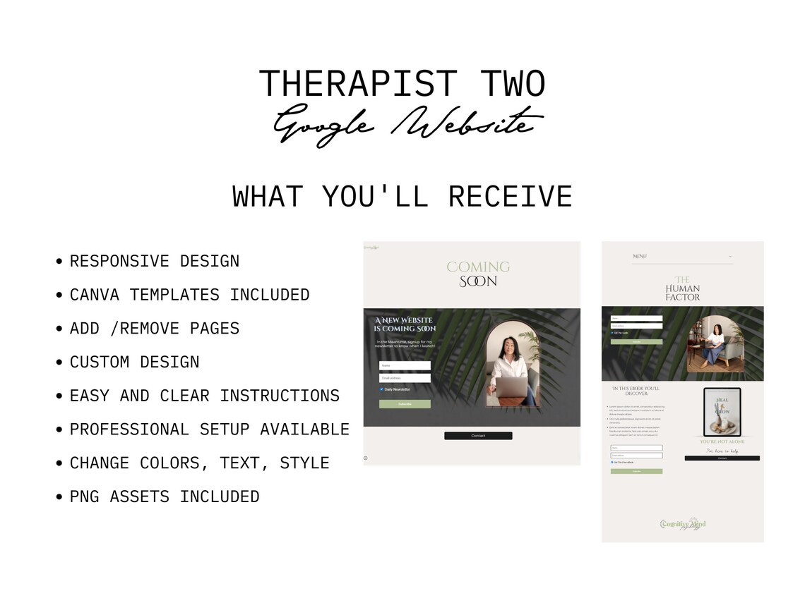 Google Site Template Green and Cream Theme for Google Sites Therapist ...