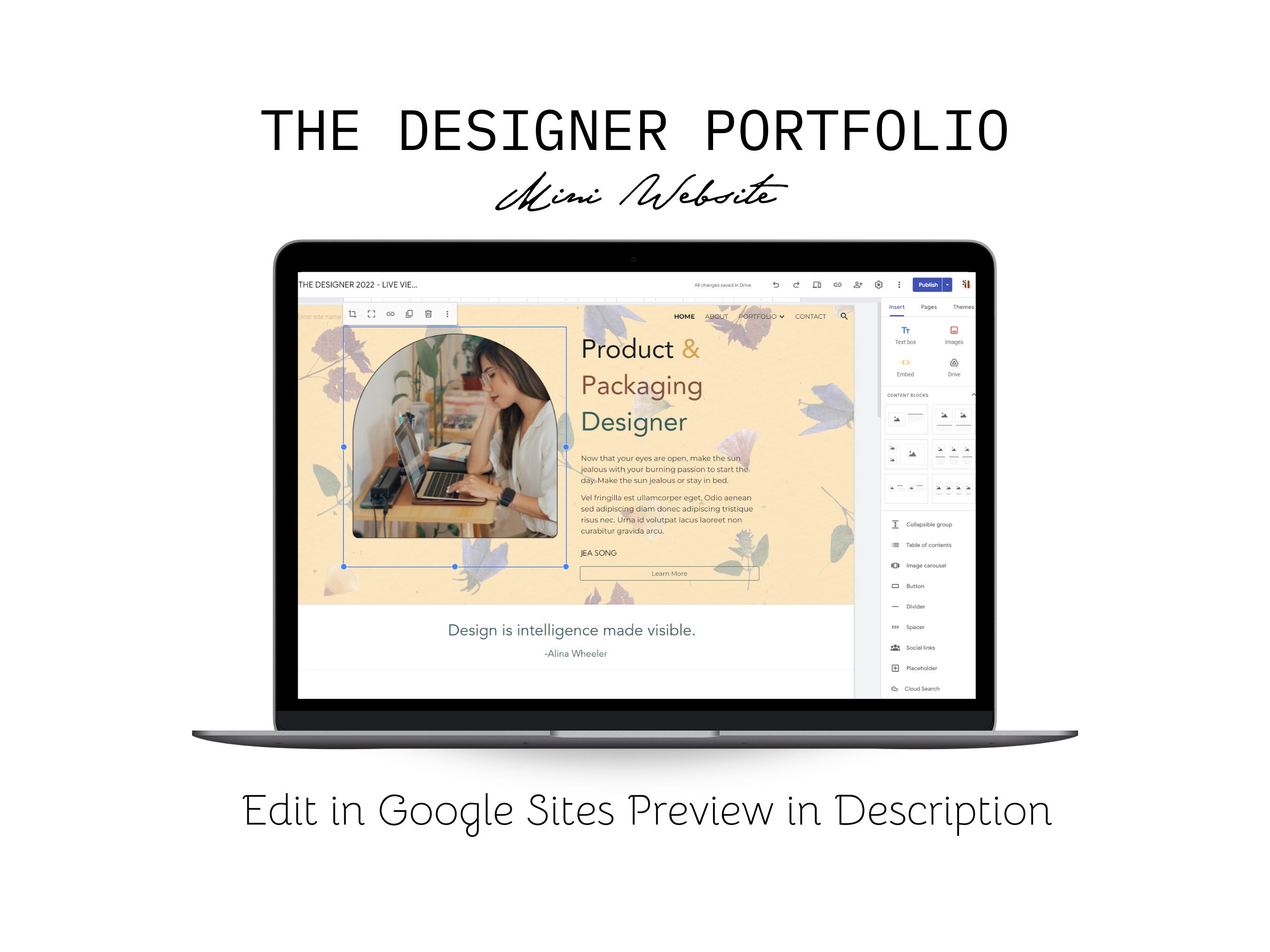Portfolio Website Theme for Google Sites Coach Website - Etsy