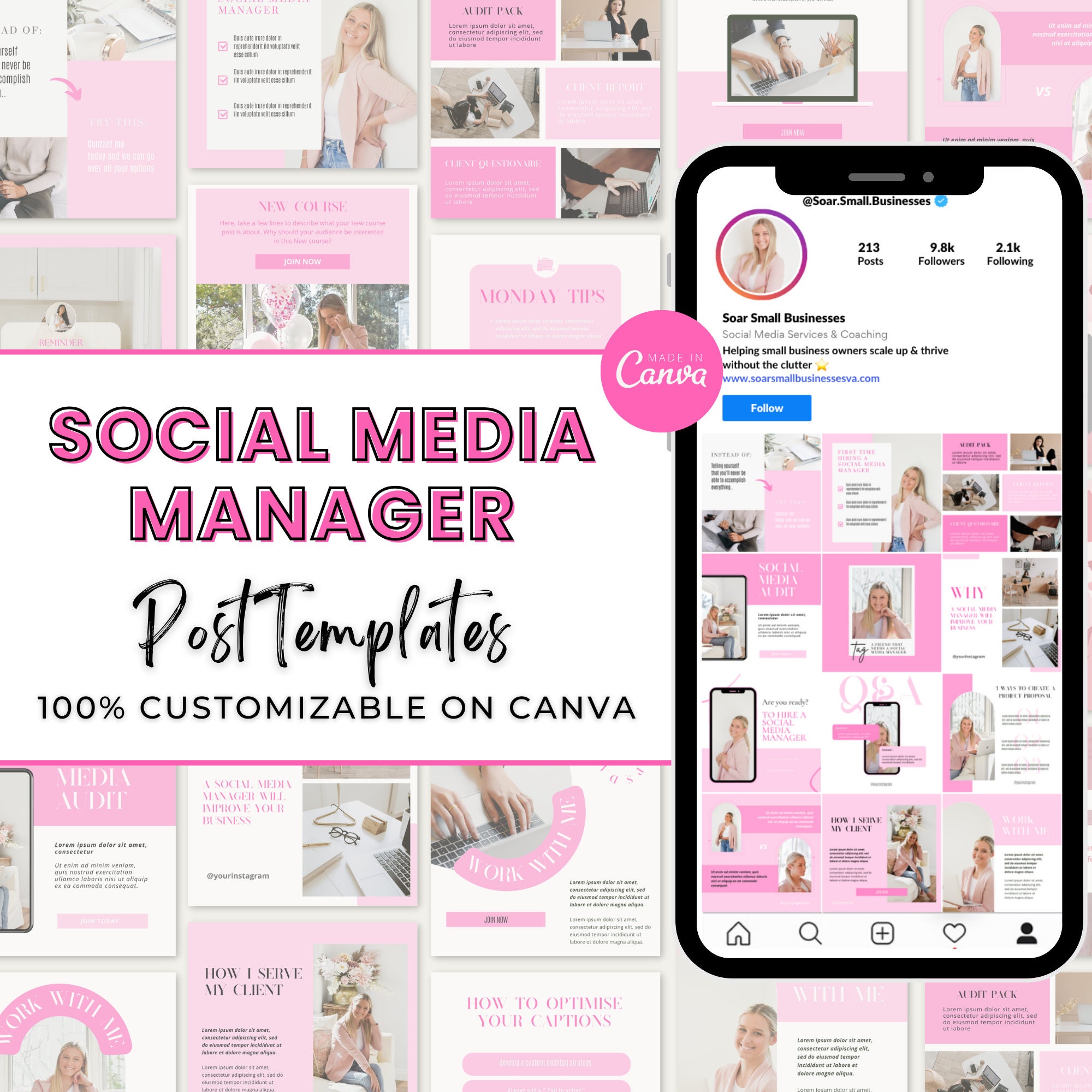 Customizable Instagram Templates for Social Media Managers Editable in ...