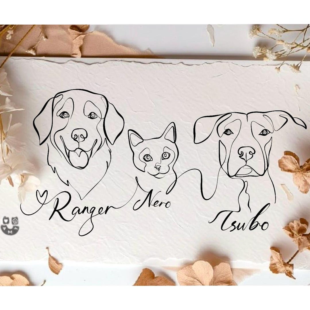 3 Pets/characters One Line Portrait Commission, Dog One Line Portrait ...
