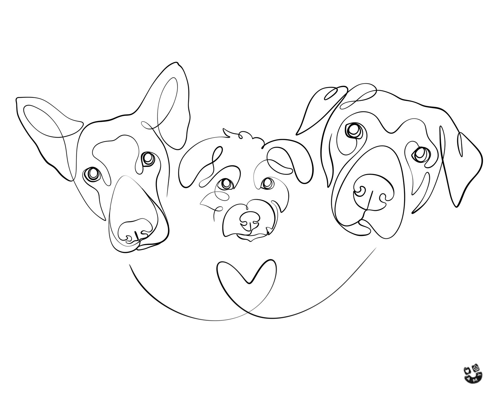 3 Pets/characters One Line Portrait Commission, Dog One Line Portrait ...