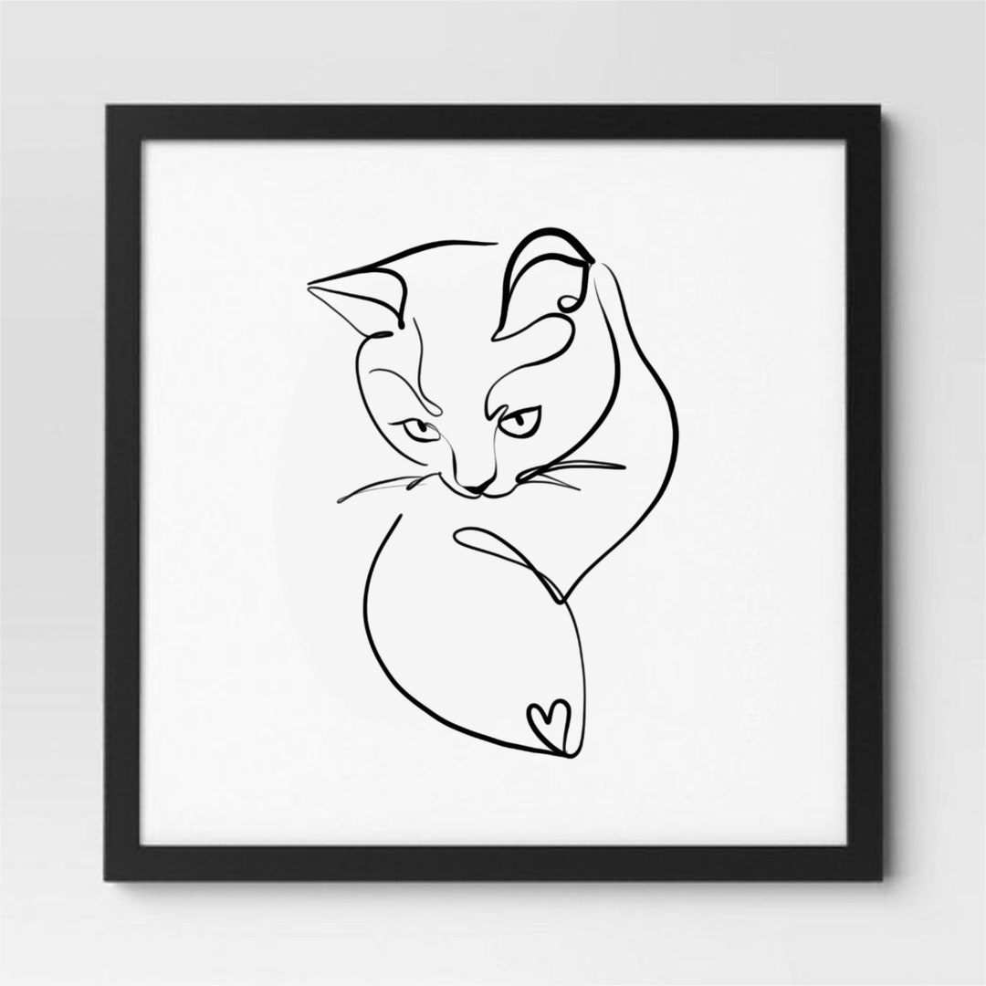 Cat Line Art, Cat Drawing, Digital Cat Drawing, Minimal Cat Art ...