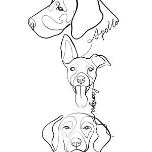 3 Pets/characters One Line Portrait Commission, Dog One Line Portrait ...