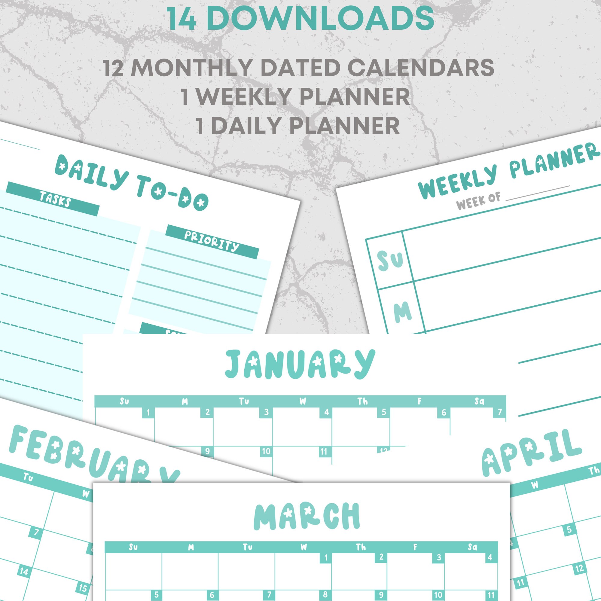 2023 Teal Calendar/planner digital and Printable - Etsy