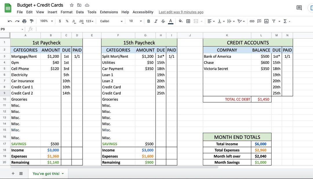 Monthly Budget Spreadsheet PLUS Debt Calculator | Bill Tracker - Etsy