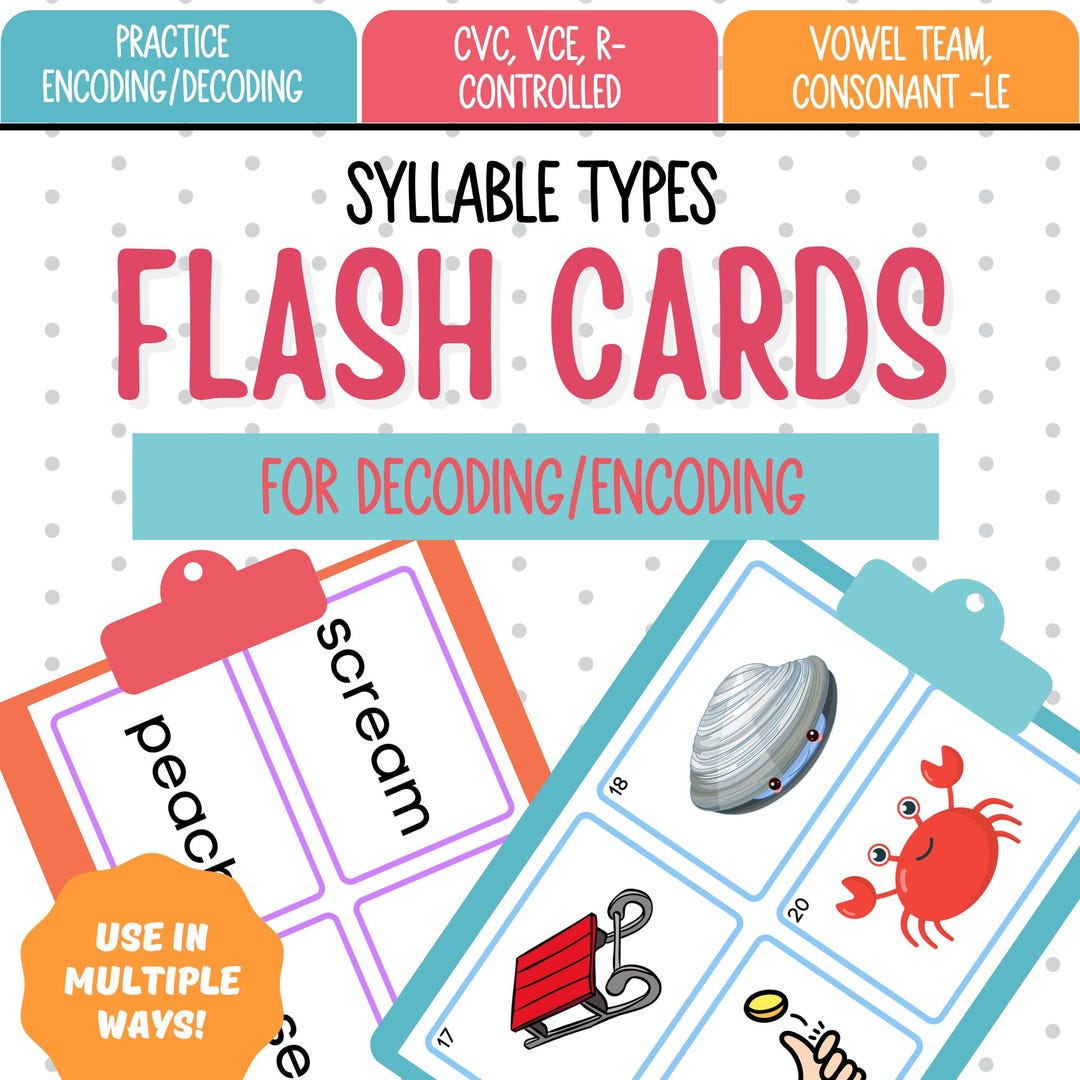 Syllable Types Flash Cards, Phonics Flash Cards, Science of Reading ...