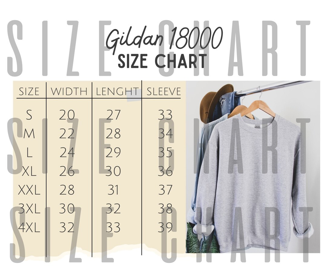 Gildan 18000 Size Chart, Gildan 18000, Sweatshirt Size Chart, Gildan ...