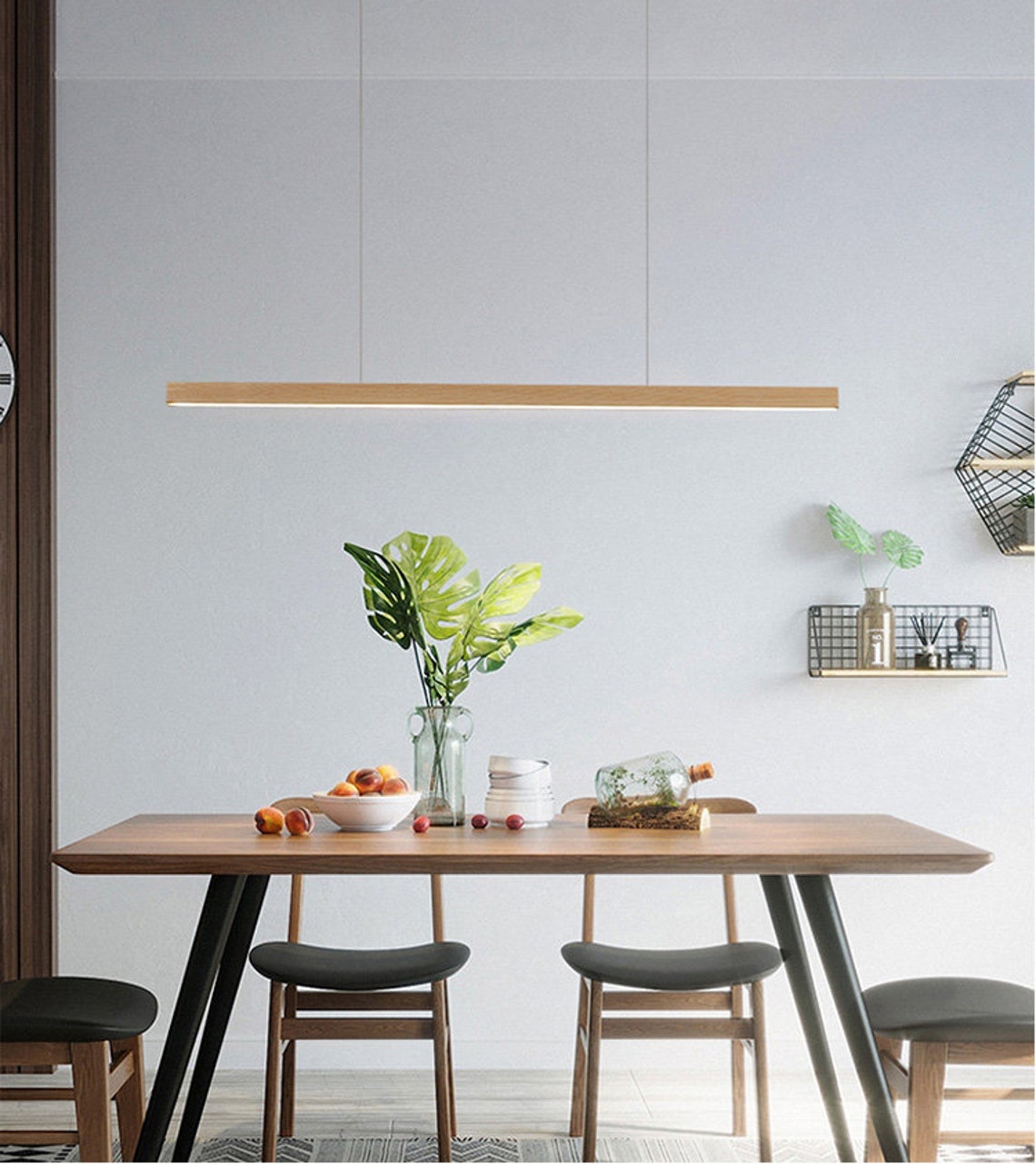 Minimalist Linear Wooden Pendant LED Light Wood Chandelier - Etsy