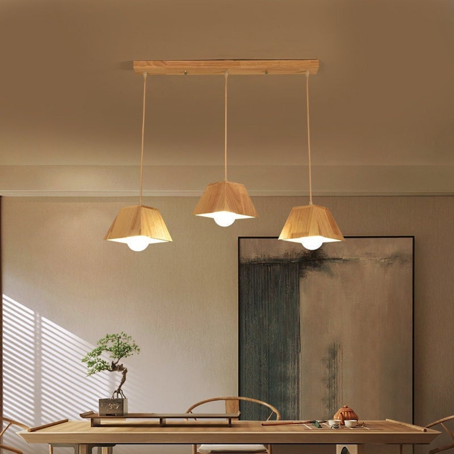 Wooden Japanese Style Pendant Light Home & Living Decor, Modern ...