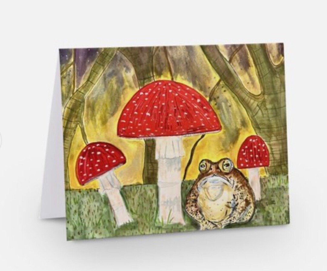Toad Stool Folded Note Card With Envelope Toad Greeting Card Handmade ...